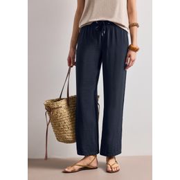 Stoffhose Street One, Damen, Gr. 32, L&auml;nge 30, tiefblau, Stoff, 88% Viskose, 12% Polyamid, unifarben, loose fit lang, Hosen Stoffhose, Elastikbund mit Tunnelzug