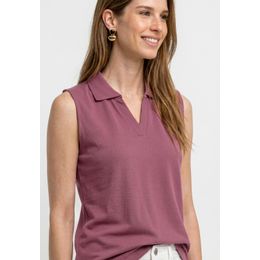 T-Shirt Street One, Damen, Gr. 34, rosa (schwarz clouded blush), Web, 97% Baumwolle, 3% Elasthan, unifarben, comfort fit normal, hoch geschlossener Ausschnitt, normaler Saum, Shirts T-Shirt, mit Rippstrick-Struktur