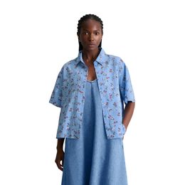 Marc O'Polo Kurzarmbluse MARC O'POLO DENIM "aus LENZING&trade; ECOVERO&trade;-Baumwolle-Mix", Damen, Gr. XXL, light blau, Obermaterial: 73% Viskose, 27% Baumwolle, bedruckt, relaxed fit normal, normaler Saum, Blusen