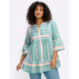 Longbluse sheego by Joe Browns, Damen, Gr. 42, kalkmint, hummer, gemustert, 100% Baumwolle, gemustert, gestreift, Rundhals, Blusen Longbluse