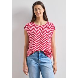 Blusentop Street One, Damen, Gr. 34, rot (salsa rot), Stoff, 88% Viskose, 12% Polyamid, gestreift, normal normal, Rundhals, abgesteppt, Blusen Blusentop, mit allover Print