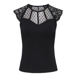 Spitzenshirt Only "ONLEMILIE S/L DETAIL TOP CS JRS", Damen, Gr. L, schwarz, Jersey, Obermaterial: 95% Viskose, 5% Elasthan, unifarben, regular fit normal, Rundhals, Shirts, Viskosemischung, regular fit
