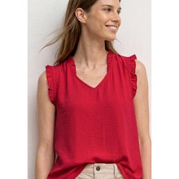 R&uuml;schenbluse Street One, Damen, Gr. 34, salsa rot, Web, Obermaterial: 88% Viskose, 12% Polyamid, unifarben, h&uuml;ftbedeckend, V-Ausschnitt, R&uuml;schen, Blusen, Sommertop mit V-Neck und R&uuml;schen