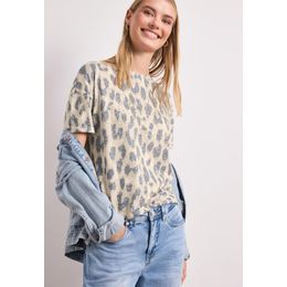 Kurzarmshirt Street One, Damen, Gr. 38, timeless beige, Jersey, Obermaterial: 65% Polyester, 35% Viskose, normal h&uuml;ftbedeckend, Rundhals, abgesteppte Kante, Shirts, Sommershirt im Ausbrenner-Look mit Leo-Print