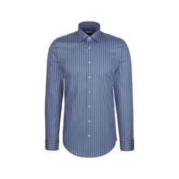 Businesshemd Seidensticker "Schwarze Rose", Herren, Gr. L (42), normale &Auml;rmell&auml;ngen, blau, 100% Baumwolle, gestreift, slim fit, 2-Knopf-Manschette, Hemden, Slim 1/1 Kentkragen Gestreift