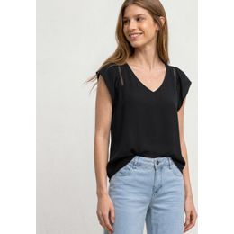Shirtbluse Street One, Damen, Gr. 34, schwarz, Stoff, 100% Viskose, unifarben, normal normal, V-Ausschnitt, R&uuml;schen, Blusen, aus softer Viskose
