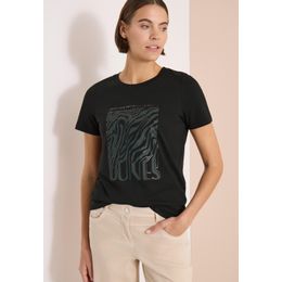 Kurzarmshirt Cecil, Damen, Gr. L (42), palm breeze gr&uuml;n, Jersey, Obermaterial: 100% Baumwolle, normal h&uuml;ftbedeckend, Rundhals, abgesteppte Kante, Shirts, Sommershirt mit Folienprint