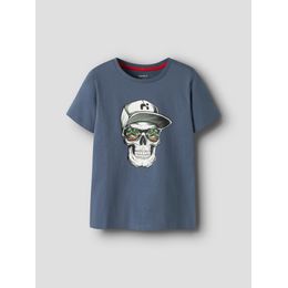 T-Shirt name it "NKMLORNE &ndash; Shirt mit stylischem Print und Baumwolle", Jungen, Gr. 122/128, blau (vintage indigo), Jersey, Obermaterial: 100% Baumwolle, bedruckt, normal normal, Rundhals, Shirts T-Shirt, Baumwolle, regular fit