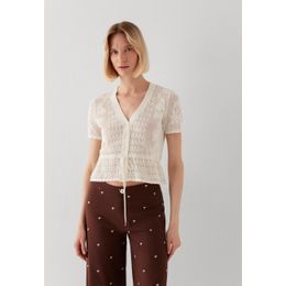 V-Ausschnitt-Pullover Mavi "SHORT SLEEVE CARDIGAN", Damen, Gr. M, antique wei&szlig;, Stoff, 100% Baumwolle, slim fit kurz, V-Ausschnitt, normaler Saum, Pullover, Cardigan-Top