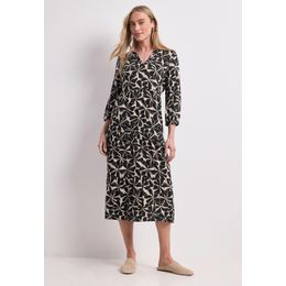 Midikleid Street One, Damen, Gr. 34, EURO-Gr&ouml;&szlig;en, schwarz, Stoff, 100% Viskose, gebl&uuml;mt, normal kn&ouml;chellang, Rundhals, elastischer Bund, Kleider Midikleid, aus Viskose