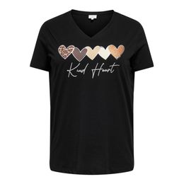V-Shirt Only CARMAKOMA "CARMAEBELL LIFE S/S V-NECK REG TEE JRS", Damen, Gr. L, schwarz print:kind heart, Jersey, Obermaterial: 100% Baumwolle, bedruckt, regular fit normal, V-Ausschnitt, Shirts