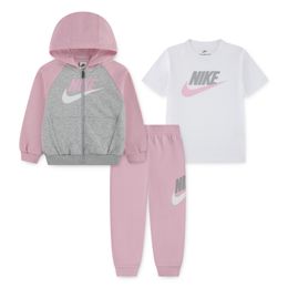 Jogginganzug Nike Sportswear "NKN COLOR BLOCKED HBR JOGGER S", Jungen, Gr. 104 (4), rosa (medium soft p), angeraute Sweatware, Obermaterial: 60% Baumwolle, 40% Polyester, Sportanz&uuml;ge Jogginganzug, drei Teile, f&uuml;r Kinder, pflegeleicht