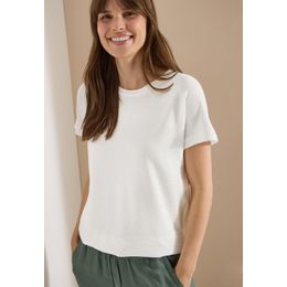 T-Shirt Cecil, Damen, Gr. L (42), wei&szlig; (vanillewei&szlig;), Stoff, 83% Viskose, 14% Polyester, 3% Elasthan, unifarben, normal normal, Rundhals, abgesteppt, Shirts T-Shirt, in Unifarbe