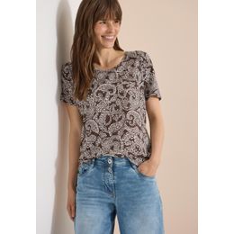 T-Shirt Cecil, Damen, Gr. L (42), braun cacao, Web, 50% Baumwolle, 50% Modal, Paisley, normal normal, Rundhals, abgesteppt, Shirts T-Shirt, bestehend aus einem Materialmix