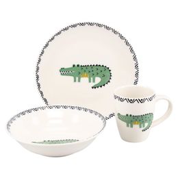 Kindergeschirr-Set Creatable "Safari Krokodil, Kinder Set 3-tlg.", natur, bunt, 3, Steinzeug, Geschirr-Sets, gezeichnete Tiermotive, skandinavischer Stil, Ethno-Style Motive