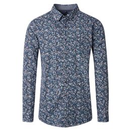 Langarmhemd Casamoda "Casamoda Freizeithemd Print", Herren, Gr. XL, Normalgr&ouml;&szlig;en, blau (dunkelblau), 100% Baumwolle, bedruckt, comfort fit, Hemden