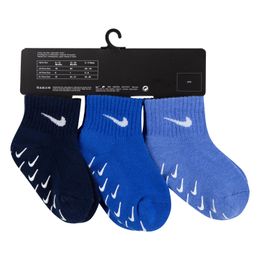 Socken Nike Sportswear "3PK INF/TODD GRIPPER QTR S, NIKE POLAR", M&auml;dchen, Gr. 68-80, blau (nike polar), Obermaterial: 63% Baumwolle, 33% Polyester, 4% Elasthan, Socken Socken, f&uuml;r Babys, rutschhemmend