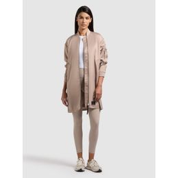 Kurzmantel Khujo "TINDRA", Damen, Gr. L, beige (latte beige), 97% Polyester, 3% Elasthan, gl&auml;nzend, regular fit h&uuml;ftlang, eingesetzt Rippstrickb&uuml;ndchen, M&auml;ntel Kurzmantel