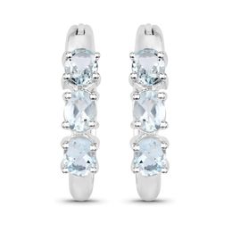 Paar Creolen VIRA JEWELS "Silber 925 rhodiniert mit 6 hellblauen Aquamarinen", wei&szlig; (wei&szlig;, hellblau), Ohrringe, Damen, one-size, 0,9, Silber 925 (Sterlingsilber)