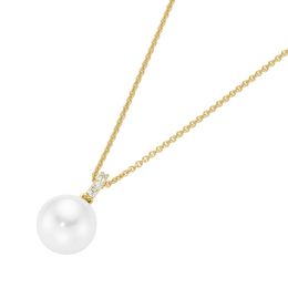 Kette mit Anh&auml;nger "mit Anh&auml;nger, Zirkonia, Muschelkern Perle, vergoldet Silber 925", gold (vergoldet), Giorgio Martello MILANO, Halsketten, Damen, 45cm, Silber 925 (Sterlingsilber)