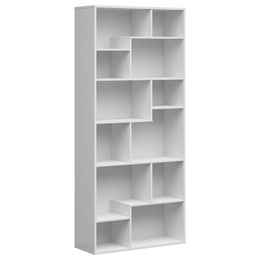 Regal, Wei&szlig; Hochglanz, Holzwerkstoff, 8 F&auml;cher, 87.5x197.5x33.5 cm, Wohnzimmer, Regale, B&uuml;cherregale