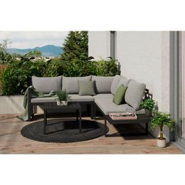 Ambia Garden Loungegarnitur, Grau, Dunkelgrau, Metall, Kunststoff, Textil, 3-teilig, F&uuml;llung: Polyester,Schaumstoff, einzeln stellbar, 210x190 cm, wetterbest&auml;ndig, Loungem&ouml;bel, Gartenlounge-Sets