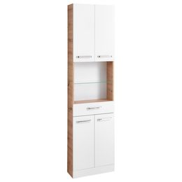 Xora Hochschrank XO 1200, Wei&szlig;, Eiche Artisan, Glas, Holzwerkstoff, 3 F&auml;cher, 1 Schublade(n) Schubladen, 50x188.5x20 cm, Made in Germany, stehend, Badezimmer, Badezimmerschr&auml;nke, Hochschr&auml;nke