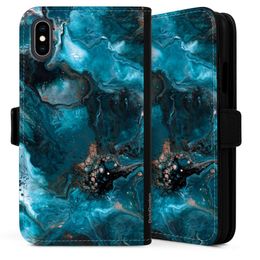 DeinDesign iPhone X Handy Klapph&uuml;lle Handyh&uuml;lle aus Kunst Leder schwarz Flip Case Ocean Blue Marble Sideflip mit langer Lasche