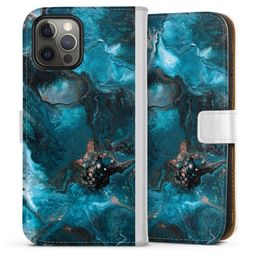 DeinDesign iPhone 12 Pro Max Handy Klapph&uuml;lle Handyh&uuml;lle aus Kunst Leder wei&szlig; Flip Case Ocean Blue Marble Sideflip mit Lasche