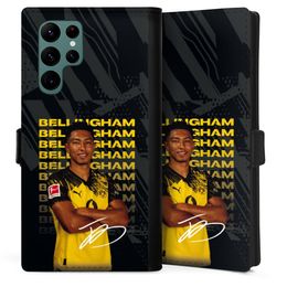 DeinDesign Galaxy S22 Ultra Handy Klapph&uuml;lle Handyh&uuml;lle aus Kunst Leder schwarz Flip Case Borussia Dortmund Jobe Bellingham Bvb Sideflip mit langer Lasche