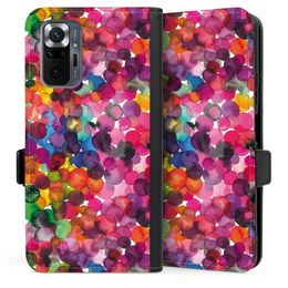 DeinDesign Xiaomi Redmi Note 10 Pro Handy Klapph&uuml;lle Handyh&uuml;lle aus Kunst Leder schwarz Flip Case Water Colour Colourful Points Sideflip mit langer Lasche