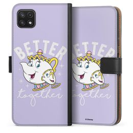 DeinDesign Galaxy A22 5G Handy Klapph&uuml;lle Handyh&uuml;lle aus Kunst Leder schwarz Flip Case The Beauty And The Beast Tassilo Disney Sideflip mit langer Lasche