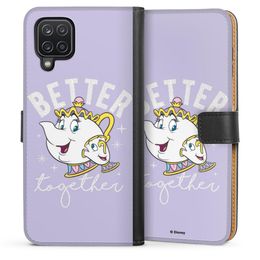 DeinDesign Galaxy A12 Handy Klapph&uuml;lle Handyh&uuml;lle aus Kunst Leder schwarz Flip Case The Beauty And The Beast Tassilo Disney Sideflip mit langer Lasche