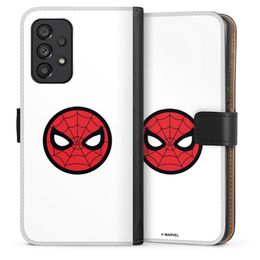 DeinDesign Galaxy A53 5G Handy Klapph&uuml;lle Handyh&uuml;lle aus Kunst Leder schwarz Flip Case Spiderman Merchandise Marvel Sideflip mit langer Lasche