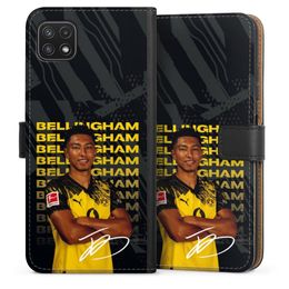 DeinDesign Galaxy A22 5G Handy Klapph&uuml;lle Handyh&uuml;lle aus Kunst Leder schwarz Flip Case Borussia Dortmund Jobe Bellingham Bvb Sideflip mit langer Lasche