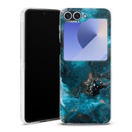 DeinDesign Galaxy Z Flip 7 FE Handy Hard Case Schutzh&uuml;lle transparent Smartphone Handy H&uuml;lle Ocean Marble Blue Hard Case