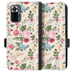 DeinDesign Xiaomi Redmi Note 10 Pro Handy Klapph&uuml;lle Handyh&uuml;lle aus Kunst Leder schwarz Flip Case Ornament Flowers Vintage Sideflip mit langer Lasche
