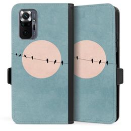 DeinDesign Xiaomi Redmi Note 10 Pro Handy Klapph&uuml;lle Handyh&uuml;lle aus Kunst Leder schwarz Flip Case Bird Moon Turquoise Sideflip mit langer Lasche