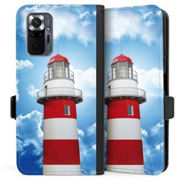 DeinDesign Xiaomi Redmi Note 10 Pro Handy Klapph&uuml;lle Handyh&uuml;lle aus Kunst Leder schwarz Flip Case Sky Lighthouse Cloud Sideflip mit langer Lasche