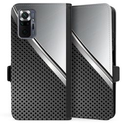 DeinDesign Xiaomi Redmi Note 10 Pro Handy Klapph&uuml;lle Handyh&uuml;lle aus Kunst Leder schwarz Flip Case Steel Metall Carbon Sideflip mit langer Lasche