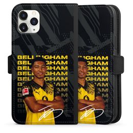 DeinDesign iPhone 11 Pro Handy Klapph&uuml;lle Handyh&uuml;lle aus Kunst Leder schwarz Flip Case Borussia Dortmund Jobe Bellingham Bvb Sideflip mit Lasche