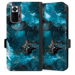 DeinDesign Xiaomi Redmi Note 10 Pro Handy Klapph&uuml;lle Handyh&uuml;lle aus Kunst Leder schwarz Flip Case Ocean Blue Marble Sideflip mit langer Lasche