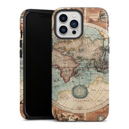 DeinDesign iPhone 13 Pro Max Handy Panzer Handyh&uuml;lle robuste Outdoor H&uuml;lle Schutzh&uuml;lle gl&auml;nzend Vintage Map World Map Tough Case