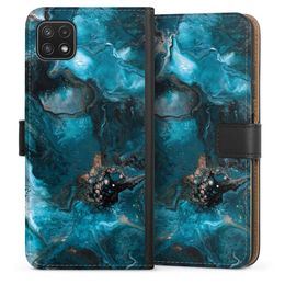 DeinDesign Galaxy A22 5G Handy Klapph&uuml;lle Handyh&uuml;lle aus Kunst Leder schwarz Flip Case Ocean Marble Blue Sideflip mit langer Lasche