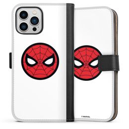 DeinDesign iPhone 13 Pro Max Handy Klapph&uuml;lle Handyh&uuml;lle aus Kunst Leder schwarz Flip Case Merchandise Marvel Spiderman Sideflip mit langer Lasche