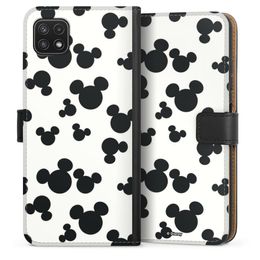 DeinDesign Galaxy A22 5G Handy Klapph&uuml;lle Handyh&uuml;lle aus Kunst Leder schwarz Flip Case Mickey Mouse Official Licensed Product Disney Sideflip mit langer Lasche