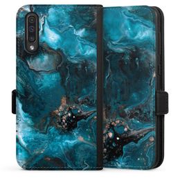 DeinDesign Galaxy A50 Handy Klapph&uuml;lle Handyh&uuml;lle aus Kunst Leder schwarz Flip Case Ocean Blue Marble Sideflip mit Lasche