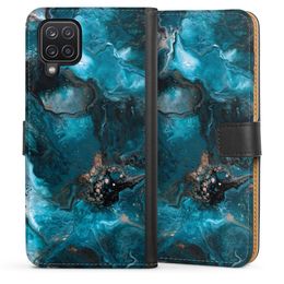 DeinDesign Galaxy A12 Handy Klapph&uuml;lle Handyh&uuml;lle aus Kunst Leder schwarz Flip Case Ocean Marble Blue Sideflip mit langer Lasche
