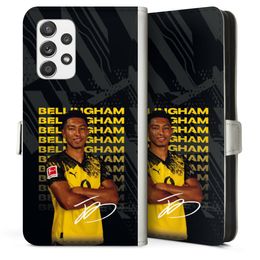DeinDesign Galaxy A52s 5G Handy Klapph&uuml;lle Handyh&uuml;lle aus Kunst Leder wei&szlig; Flip Case Borussia Dortmund Jobe Bellingham Bvb Sideflip mit Lasche