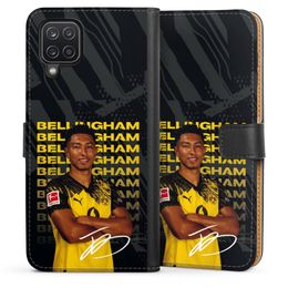DeinDesign Galaxy A12 Handy Klapph&uuml;lle Handyh&uuml;lle aus Kunst Leder schwarz Flip Case Borussia Dortmund Jobe Bellingham Bvb Sideflip mit langer Lasche